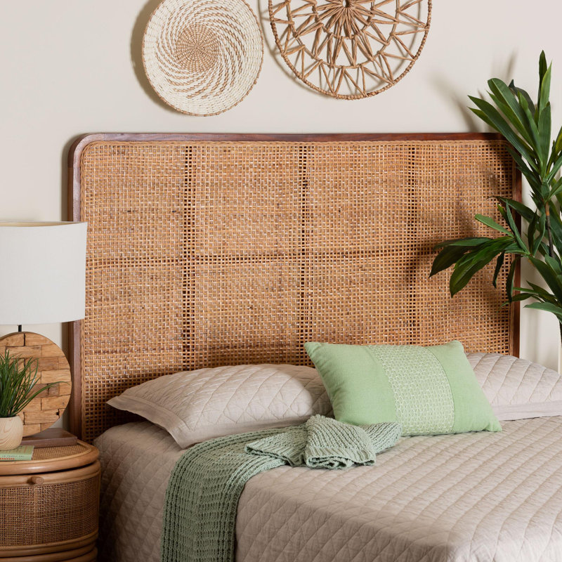 Bay Isle Home Bali Pari Caspia Bohemian Natural Rattan And Mahogany Wood Queen Size Headboard Wayfair